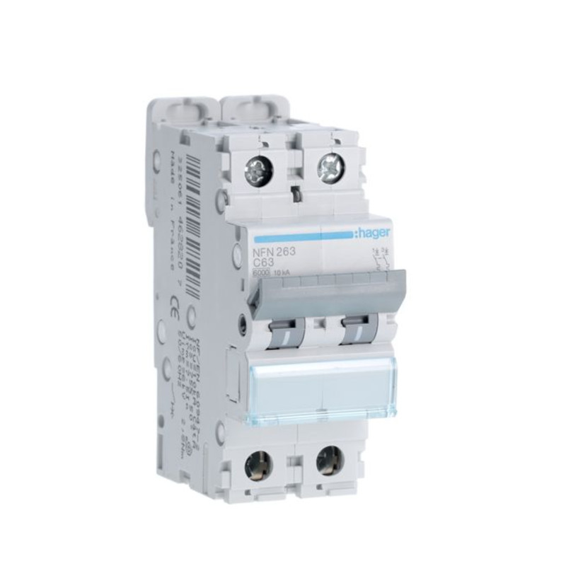 [NFN263 - Hager] Disjoncteur 2P - 63A - 6-10kA - Type C