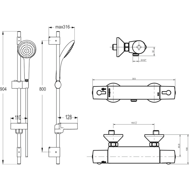 [A1131AA - IDEAL STANDARD] Ensemble de douche thermostatique Ceratherm