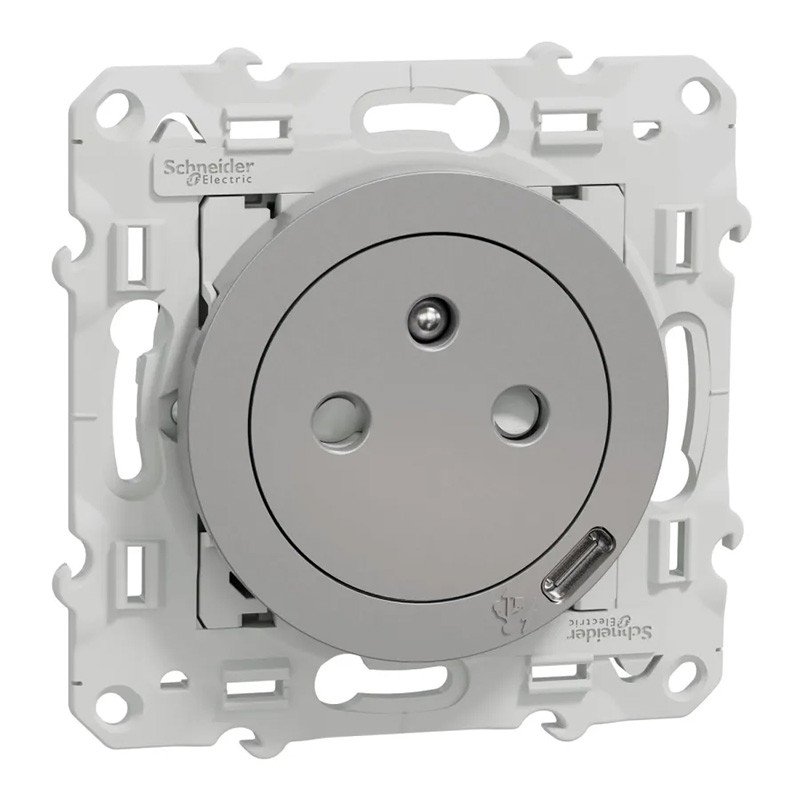 Prise de courant et USB Odace Schneider Electric - 10.5W - Aluminium