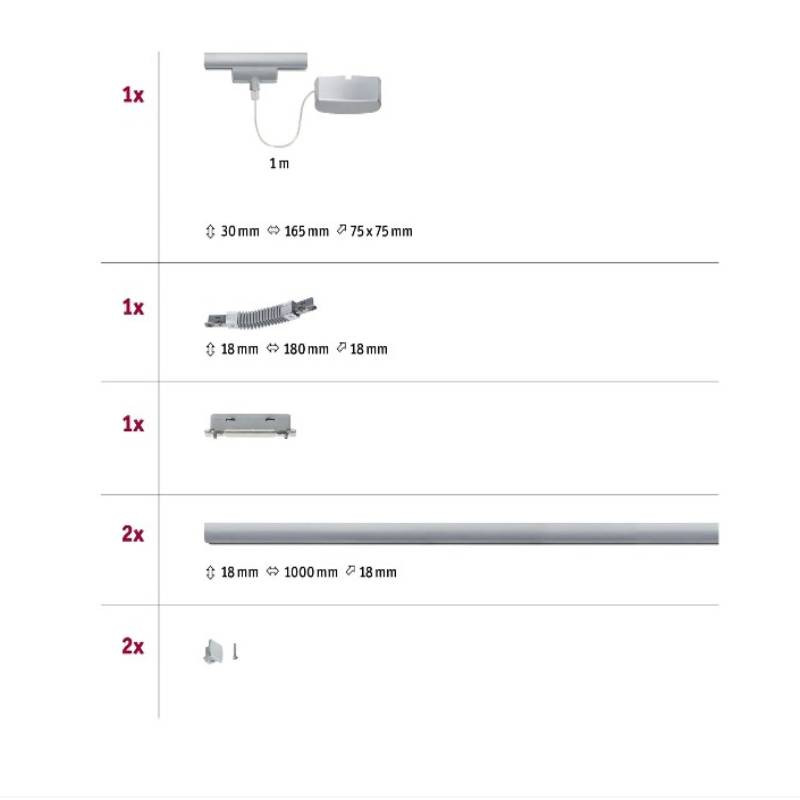 [95016 - PAULMANN] Kit de base rails URail Paulmann - chromé mat