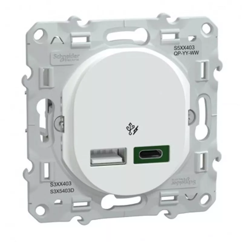S320403 - SCHNEIDER ELECTRIC - Prise USB type A et type C Ovalis - Blanc