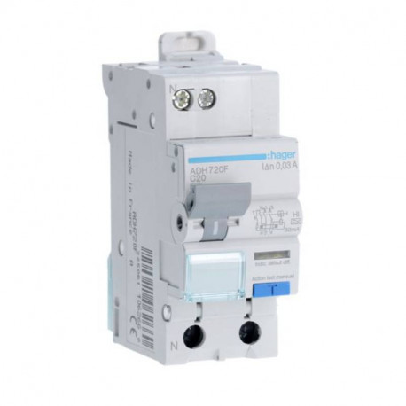 ADH720F - HAGER - Disjoncteur différentiel 1P+N - 20A - 30mA