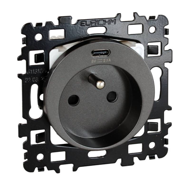 [60355 - Eur'Ohm] Prise de courant 2P+T 16A + USB 2,1A