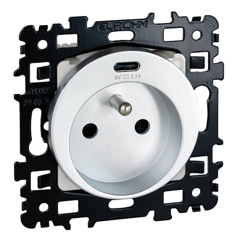 [60455 - Eur'Ohm] Prise de courant 2P+T 16A + USB 2,1A