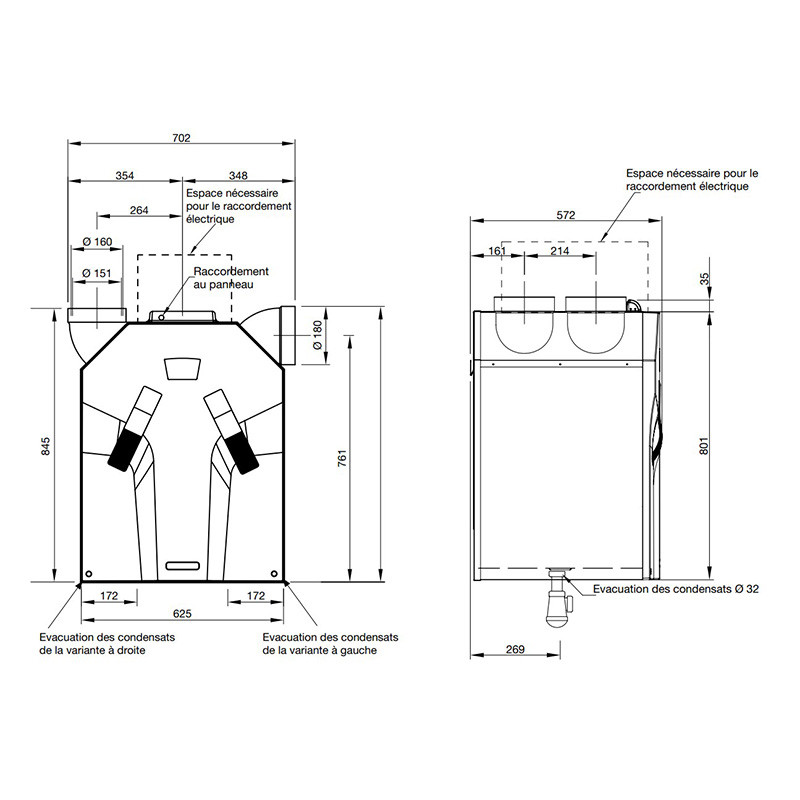 Ventilation double flux centralisée Air pulsion gauche ComfoAir 350 Zehnder - 471233550