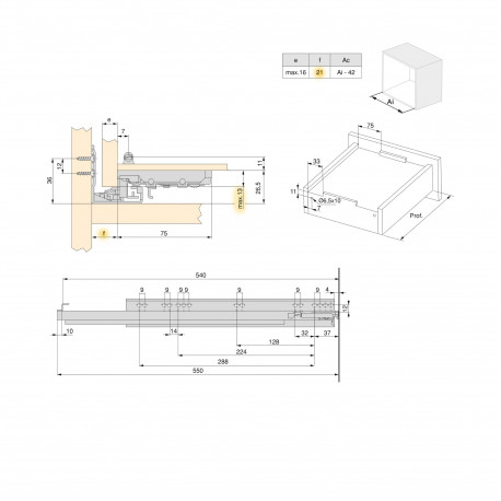 [Emuca] Coulisses Silver à sortie totale avec amortie - 3127605