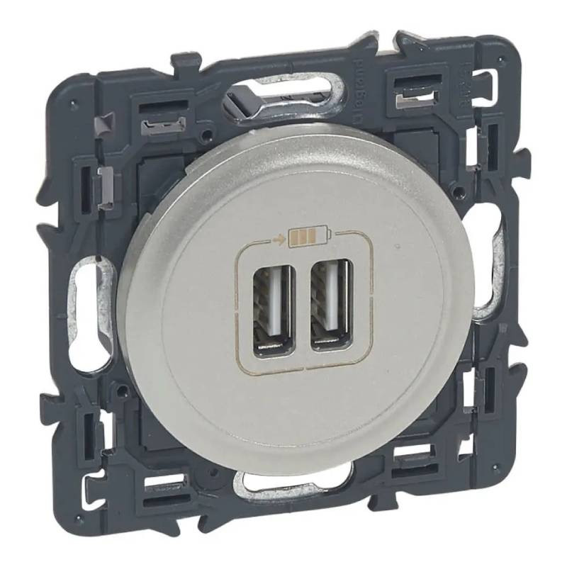 067716 - Prise double USB Complet Céliane - Type USB A - 3A - Titane