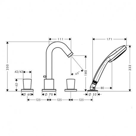 Robinetterie baignoire Hansgrohe Logis - 4 trous - Pour montage sur ...