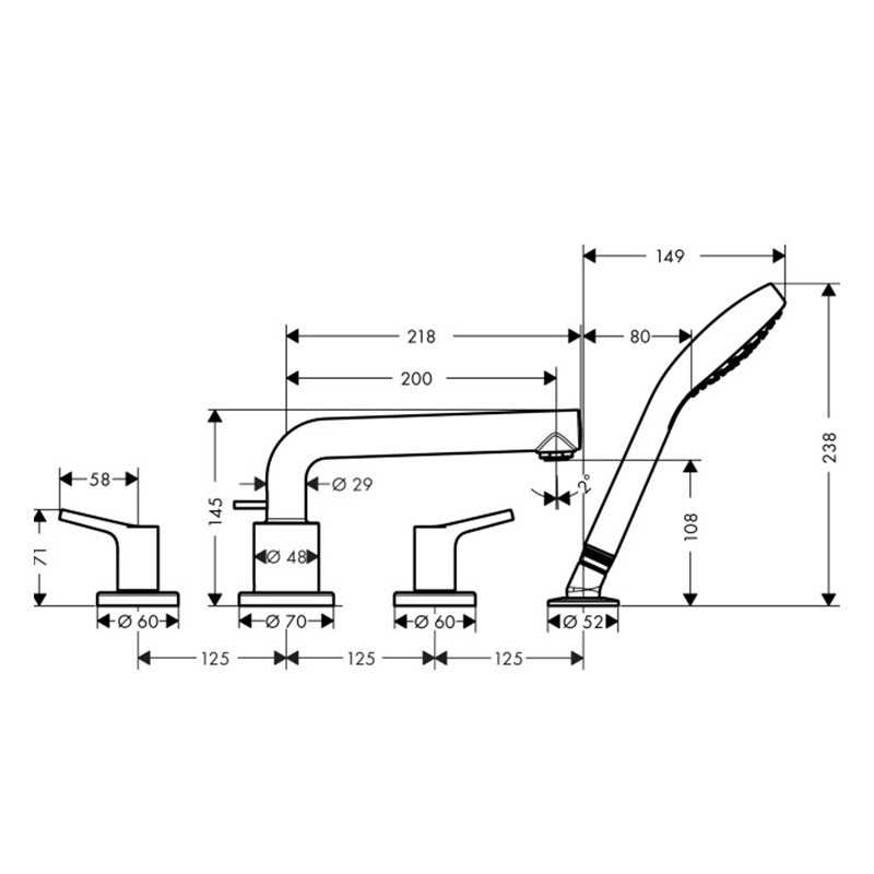 Robinetterie baignoire Hansgrohe Talis S - 4 trous - Pour montage sur ...