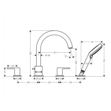 Robinetterie baignoire mélangeur Hansgrohe Vernis Shape - 4 trous - Sur ...