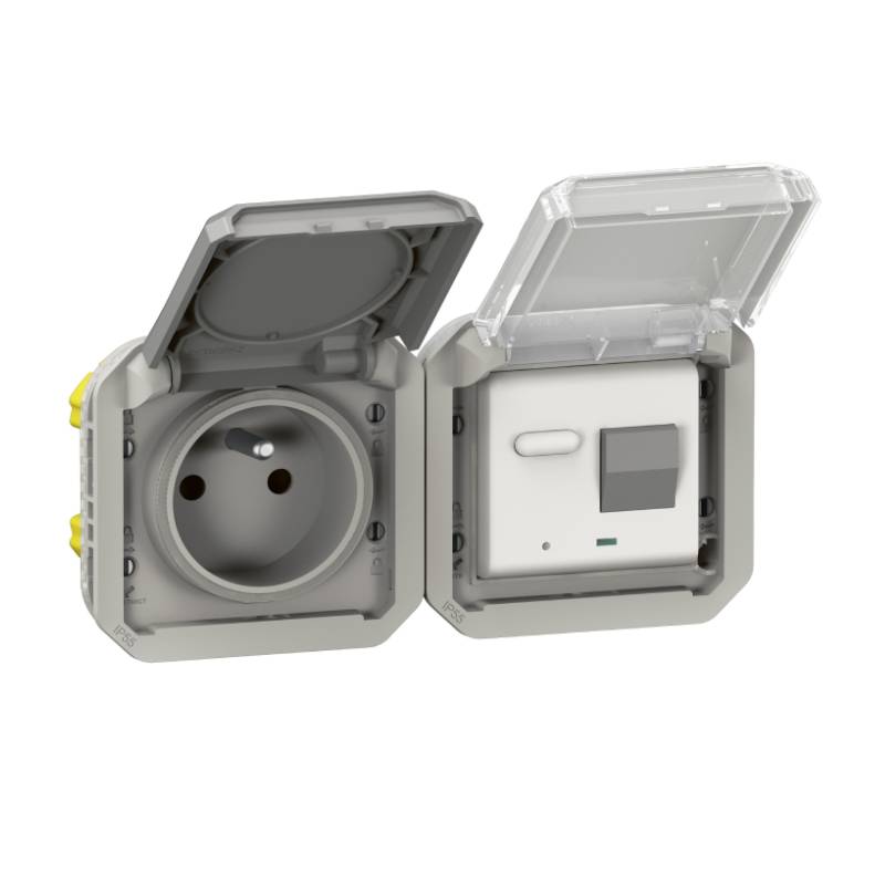 069567L - LEGRAND - Prise de courant 2P+T étanche et protégée Plexo - Gris