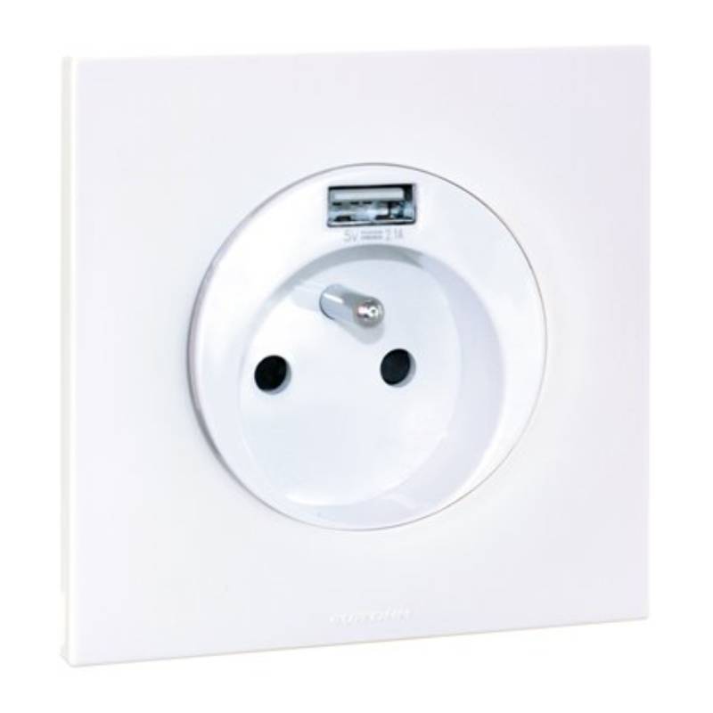 [91144001 - Eur'Ohm] Prise de courant 2P+T + 16A + USB 2,1 A type A Square