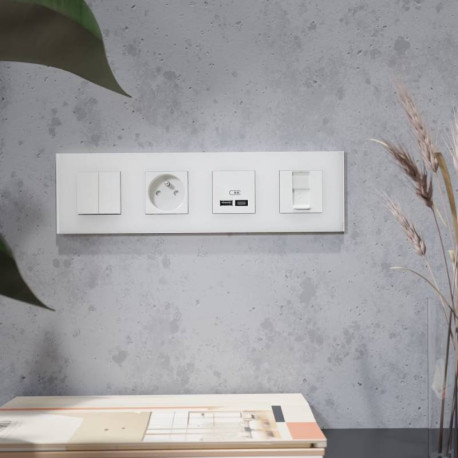 Plaque Unica Deco Signature Schneider - Blanc neige - 8 modules - 4 postes