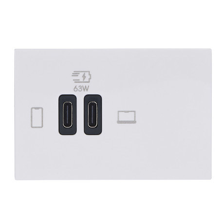Prise double USB-C 63W Mosaic Legrand - 3 modules - Blanc