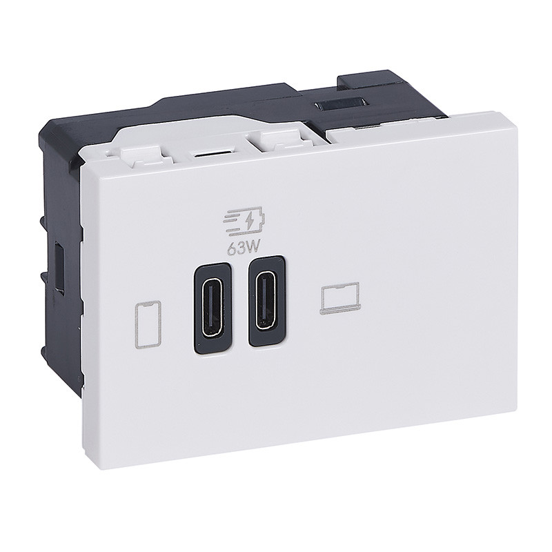 Prise double USB-C 63W Mosaic Legrand - 3 modules - Blanc