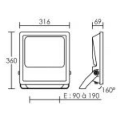 51706 Aric - Projecteur ext. TWISTER 4 HP Opt. 155W - 3000K - Gris