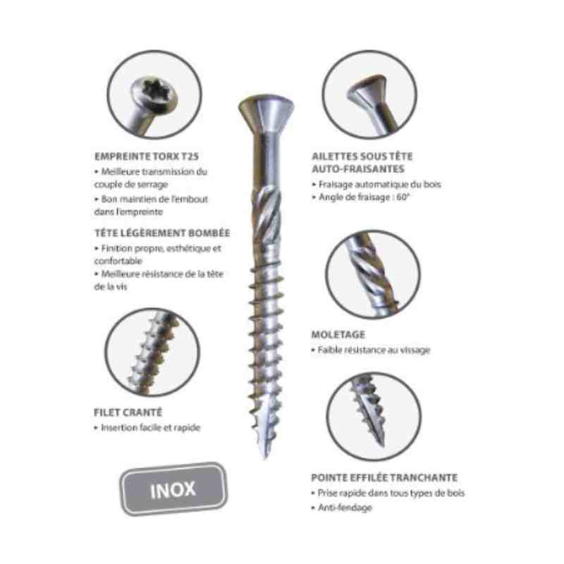 A444130- ING Fixations Vis terrasses inox A2 - 5x60