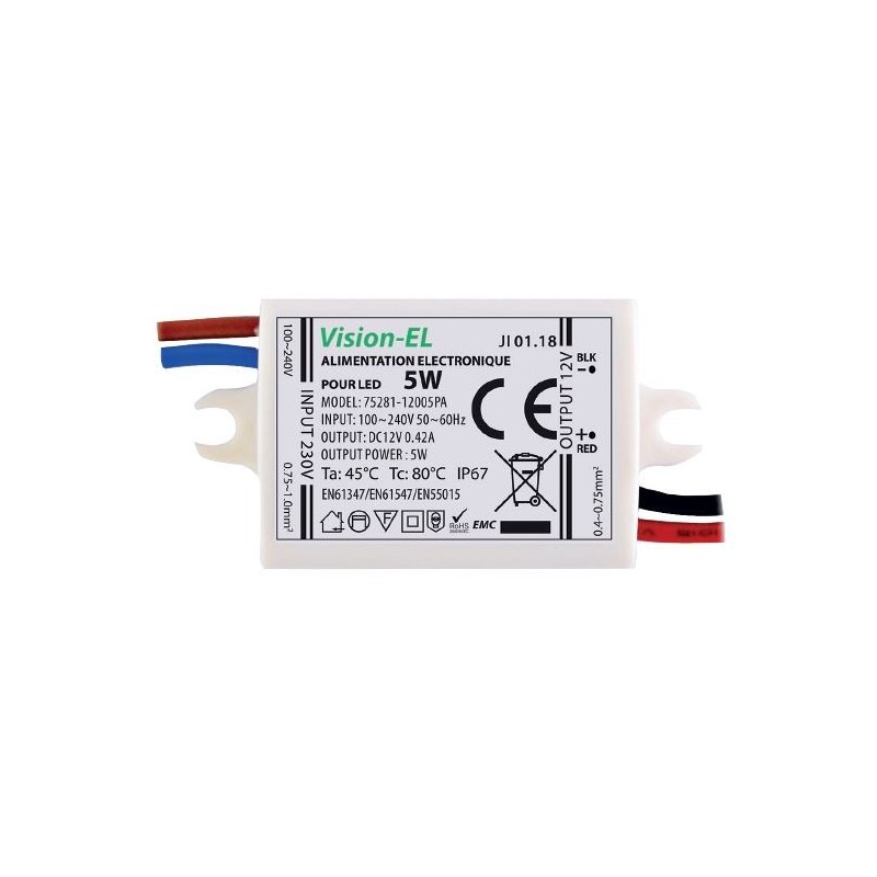 Acheter alimentation LED 12V DC - 5W- Vision-el sur domomat